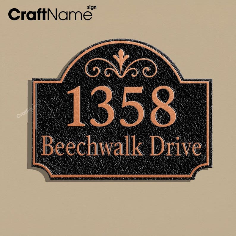 Personalized Black Acrylic House Number Sign, Classic Copper Metal ...