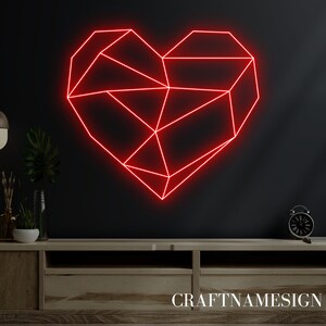 Heart Geometric Neon Sign, Heart Geometric Led Sign, Custom Neon Sign ...