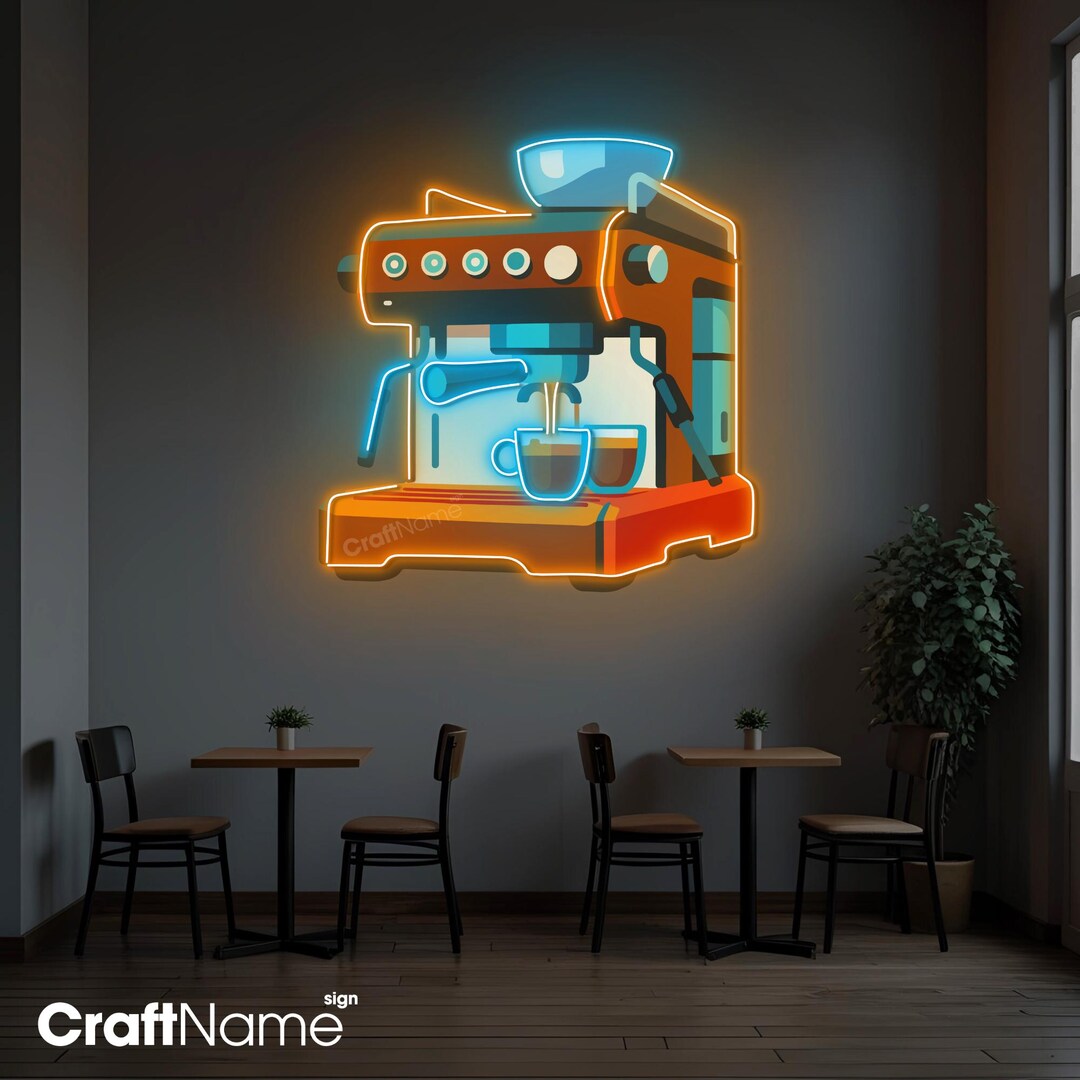 Coffee Machine Led Light Sign, Cafeteria Bar Neon Decor With Coffee ...