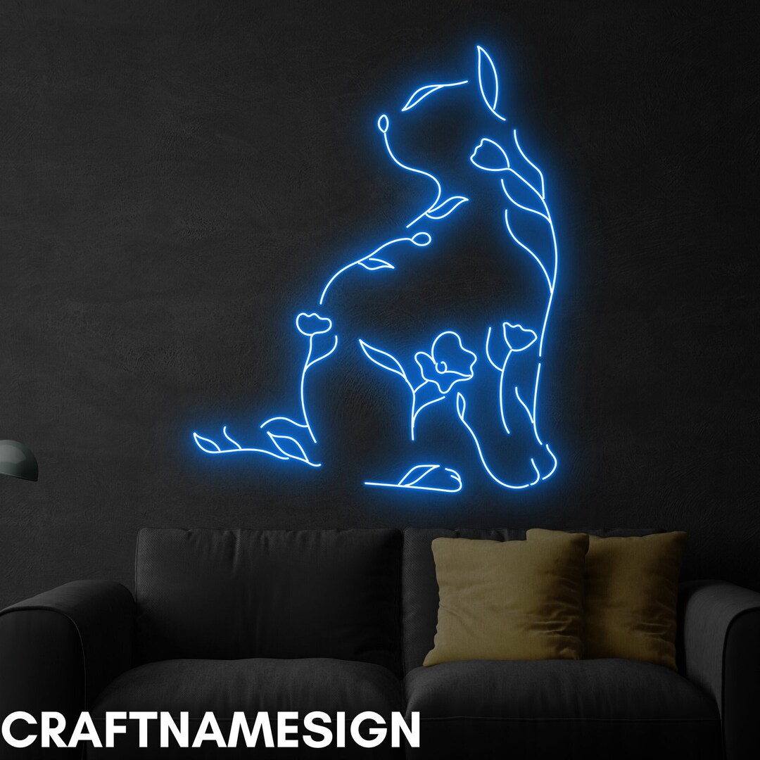Cat Flower Neon Sign, Cat Floral Led Sign, Custom Neon Sign, Pet Shop ...