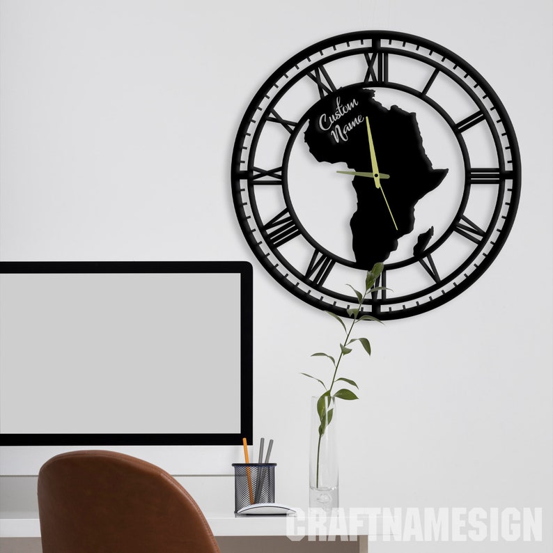 Custom Black Africa Map Metal Wall Clock, Wall Clock Unique for Home ...