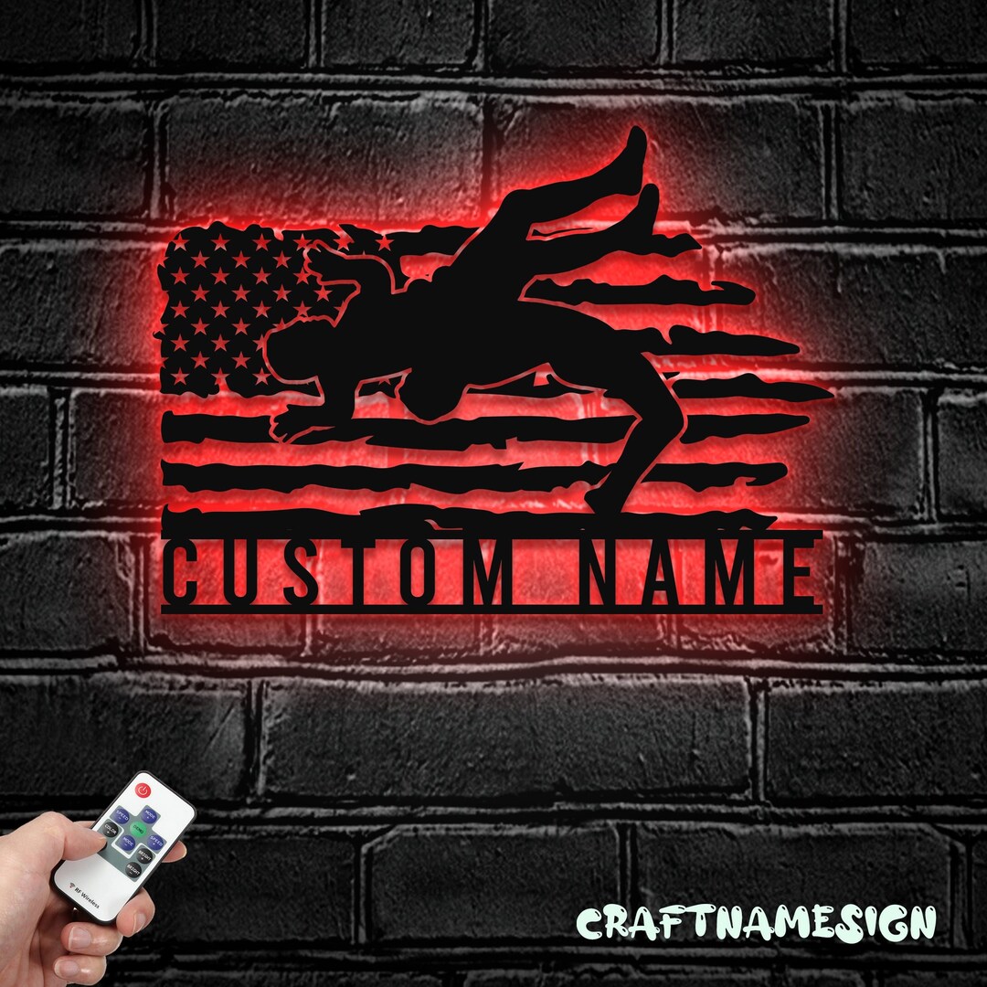 Custom Wrestler Metal Wall Art LED Light - Personalized Arm Wrestling ...