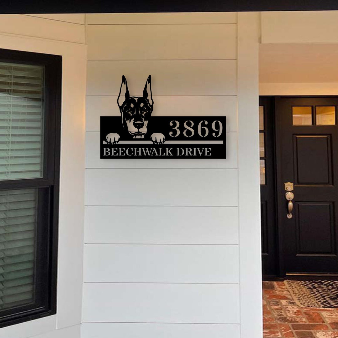 Personalized Doberman Dog Cute Puppy Metal Address Sign, Dog Lovers ...