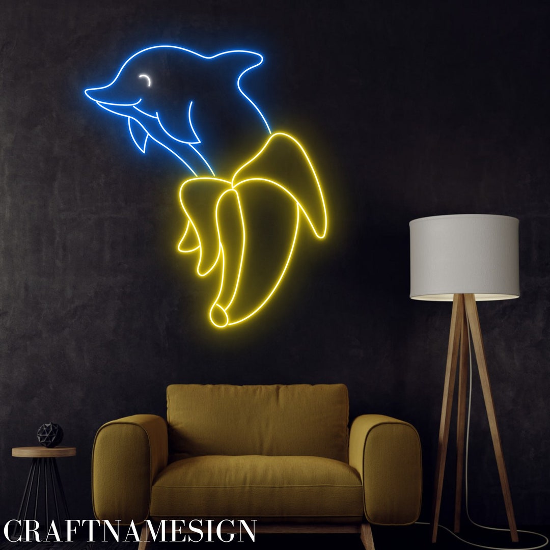 Banana Dolphin Neon Led Light, Custom Neon Sign, Banana Store Wall ...