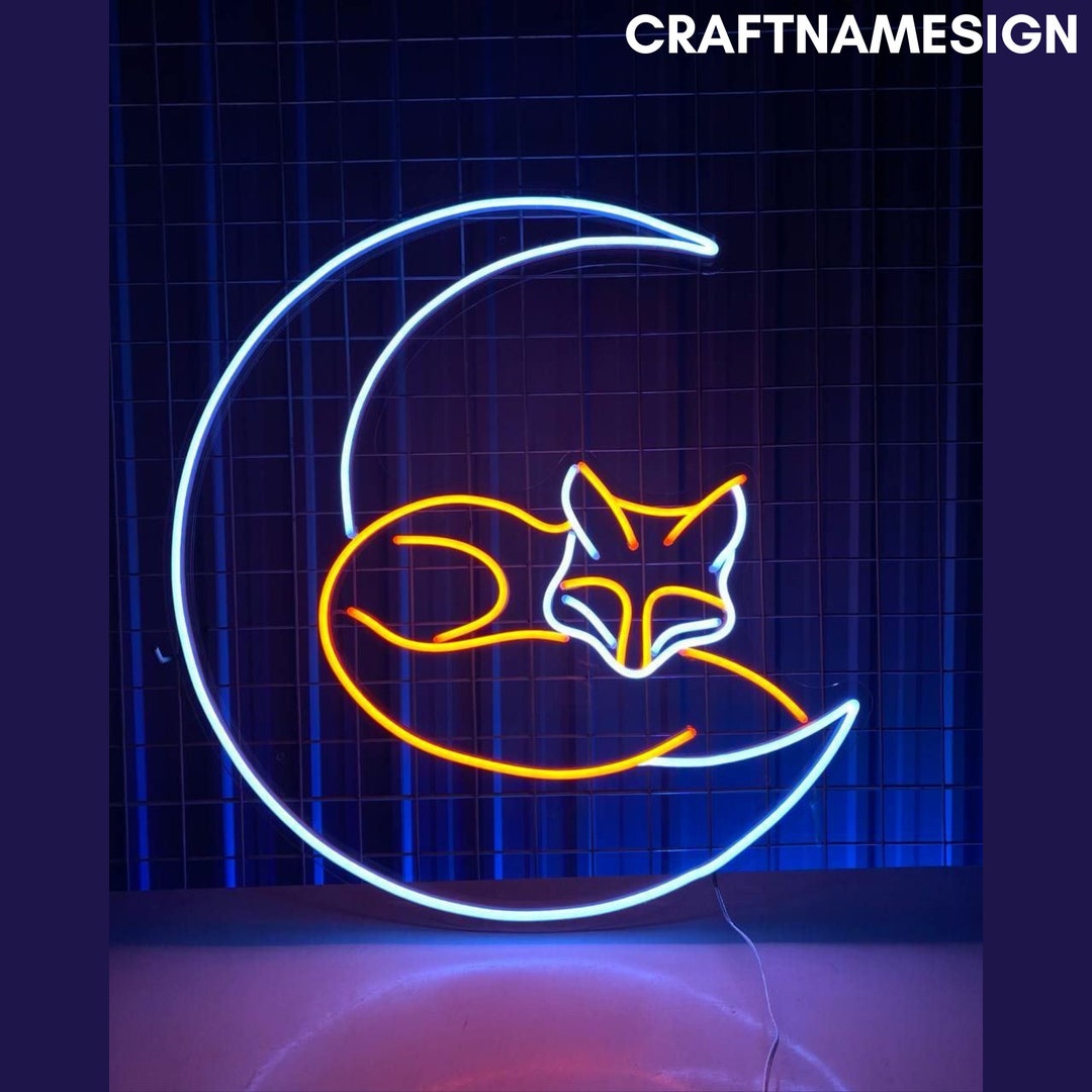 Fox on the Moon Neon Sign, Fox Led Sign, Custom Neon Sign, Fox Lover ...