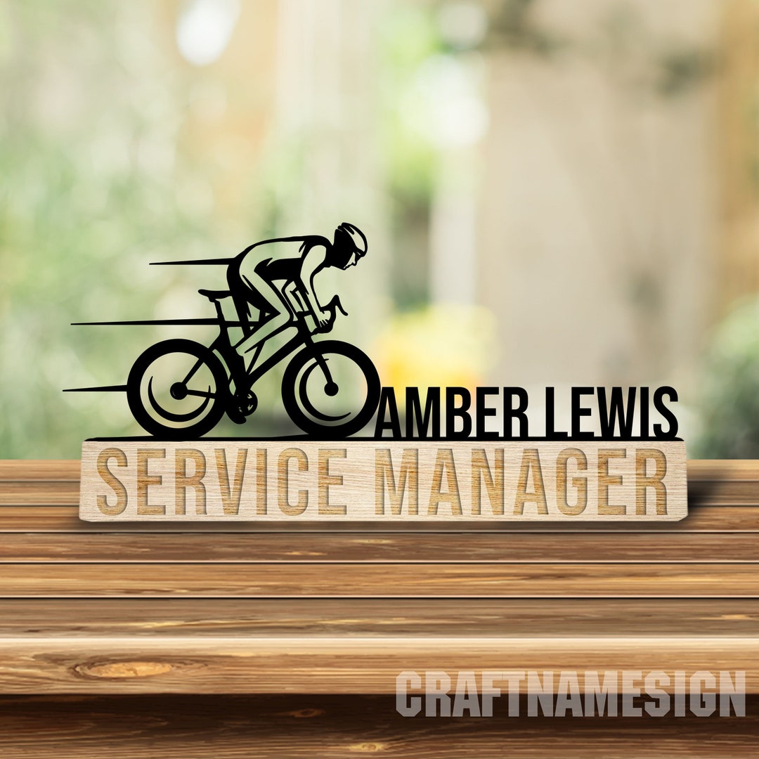 Custom Wooden Bicycle Desk Name Plate, Cycling Metal Nameplate for Desk ...