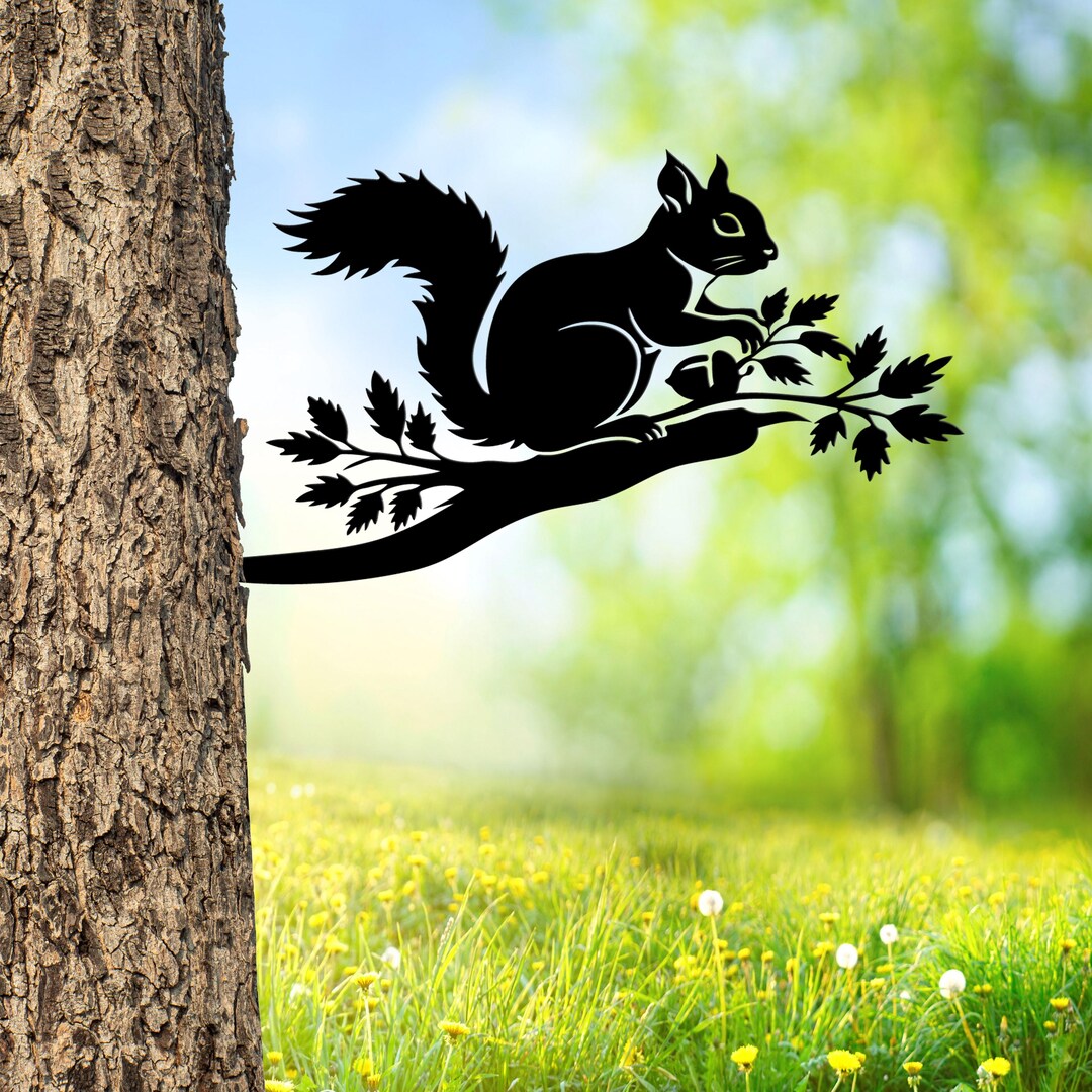Custom Squirrel With Nut Metal Stake for Tree Decor, Squirrel Garden ...
