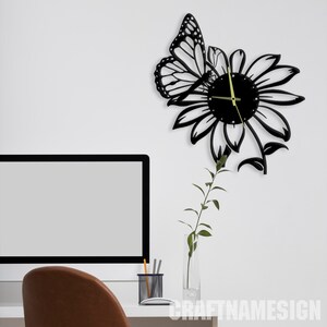 Butterfly on Flower Wall Clock Modern Design, Wall Clock Unique for ...