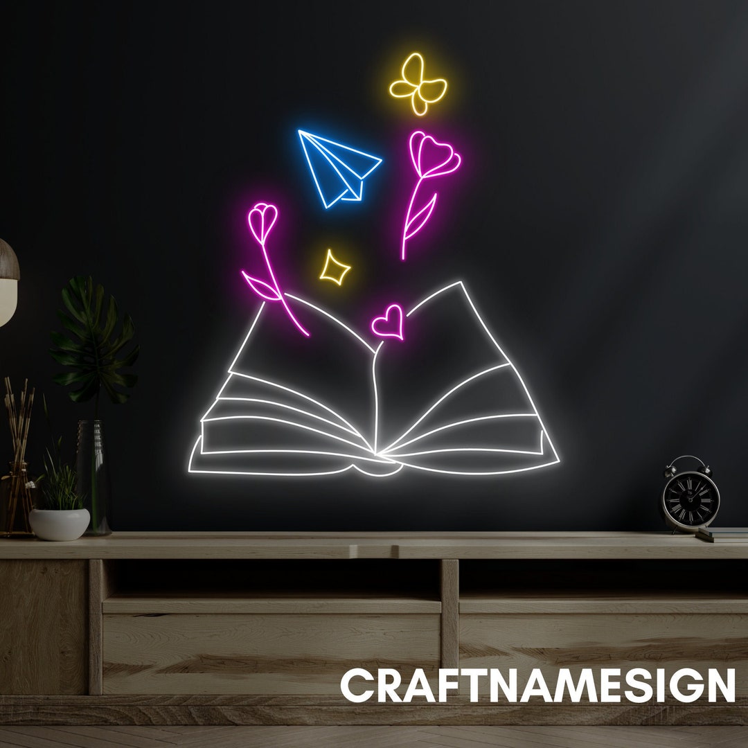 Book Heart Butterfly Flower Neon Sign, Books Led Sign, Custom Neon Sign ...