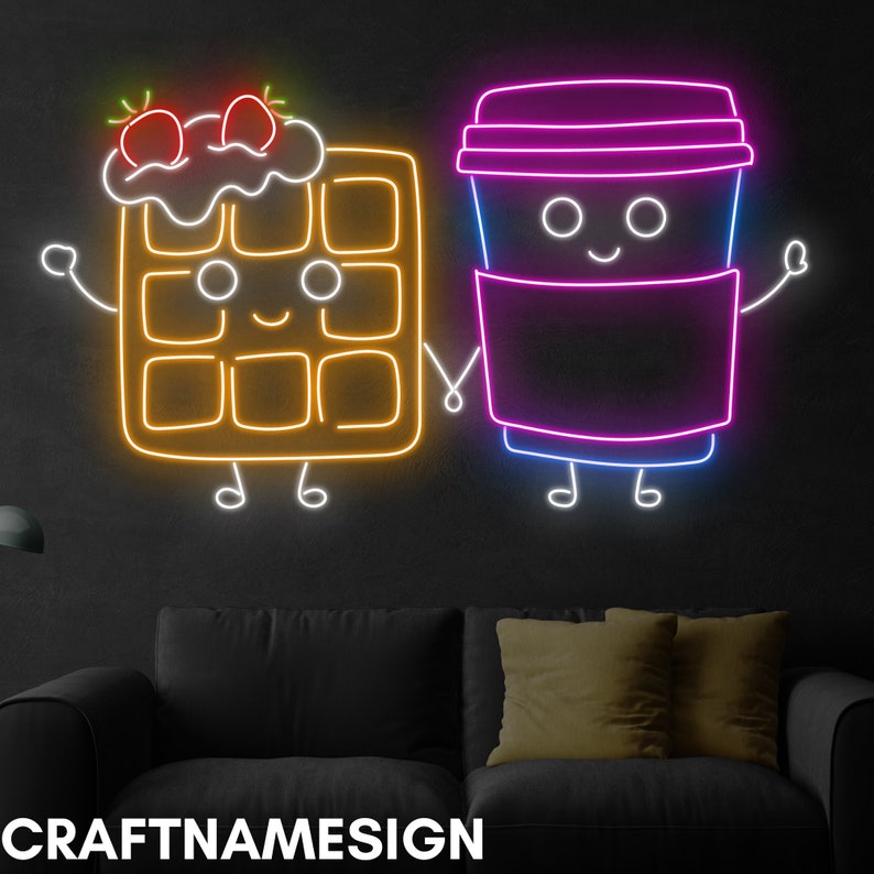 Waffle and Coffee Cup Neon Sign, Waffle Cake Led Sign, Custom Neon Sign ...