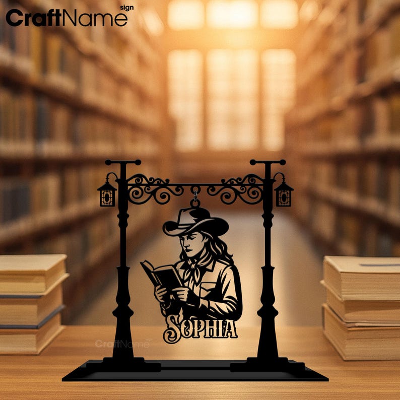 Personalized Cowgirl Library Sign, Metal Desk Art, Western Mini ...