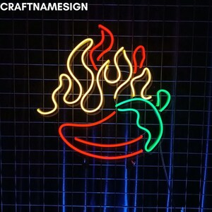 Hot Chilli Neon Sign, Fire Chilli Led Sign, Custom Neon Sign, Spicy ...