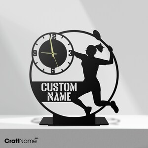 Personalized Female Badminton Metal Silent Clock Office Desk Decor ...