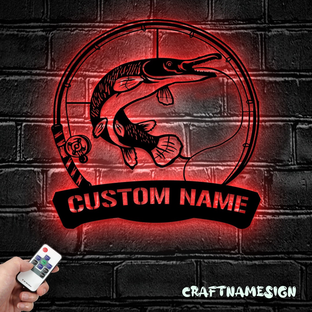 Custom Alligator Gar Fishing Metal Wall Art LED Light - Personalized ...