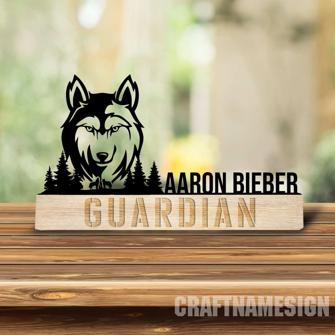 Custom Wooden Wolf Desk Name Plate, Wolf Lover Metal Nameplate for Desk ...