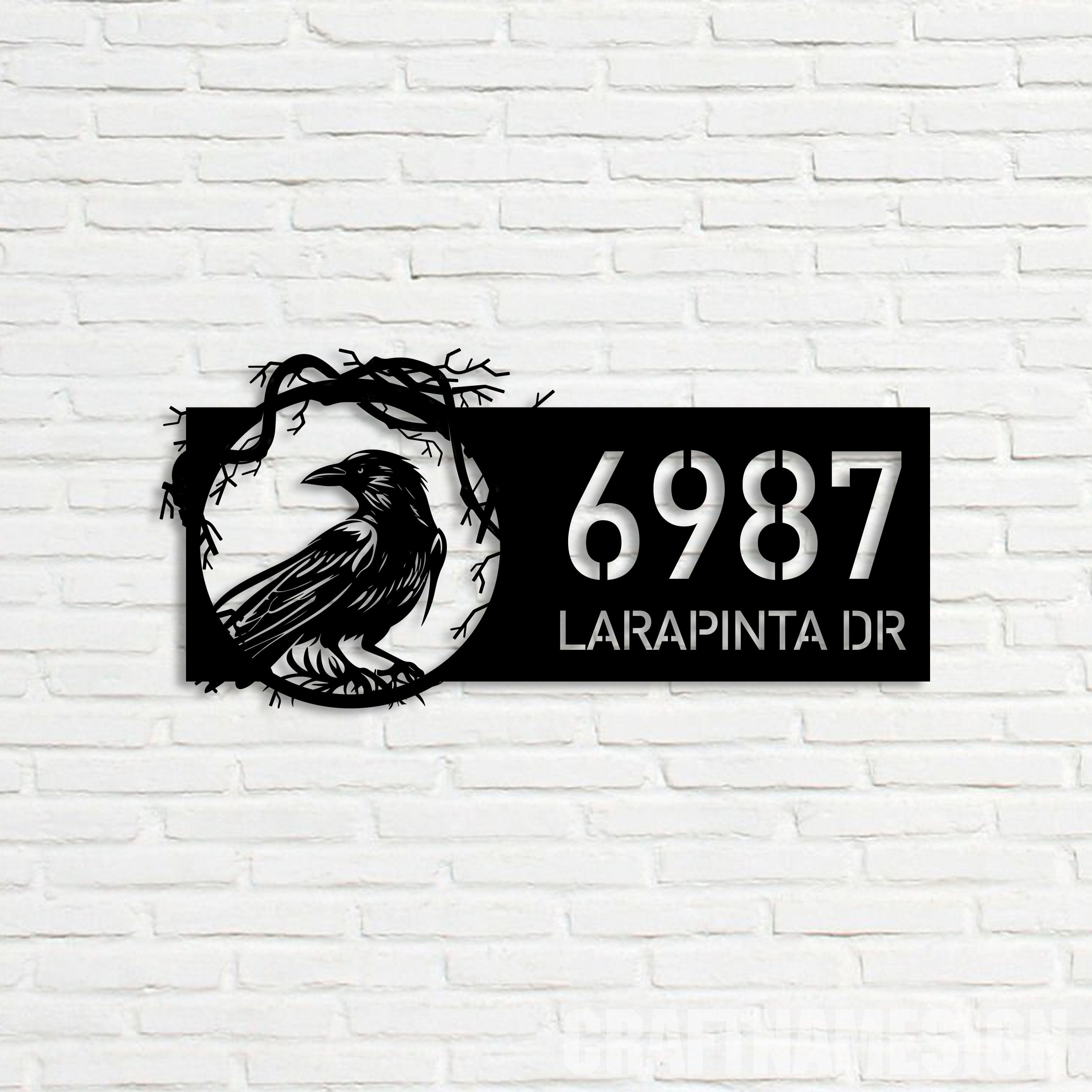 Personalized Black Crow Raven Metal Address Sign, House Number Hanging ...