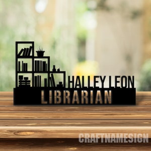 Custom Wooden Librarian Desk Name Plate, Library Metal Nameplate for ...