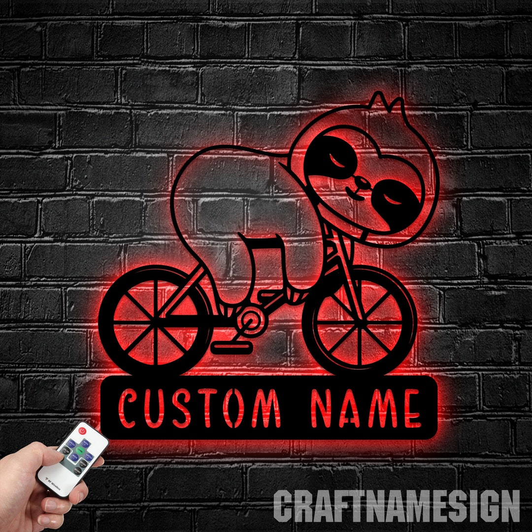 Custom Cute Sloth on Bike Metal Wall Art LED Light, Personalized Funny ...