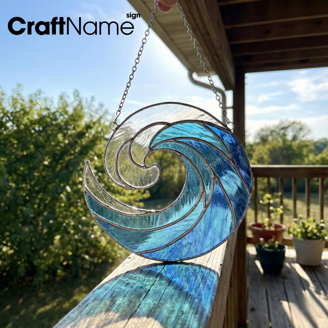 Ocean Wave Stained Glass Window Suncatcher, Handmade Coastal Decor ...