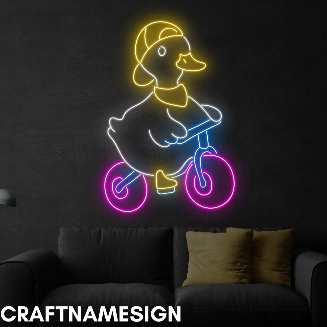 Duck Riding Bike Neon Sign, Bike Led Sign, Custom Neon Sign, Bicycle ...