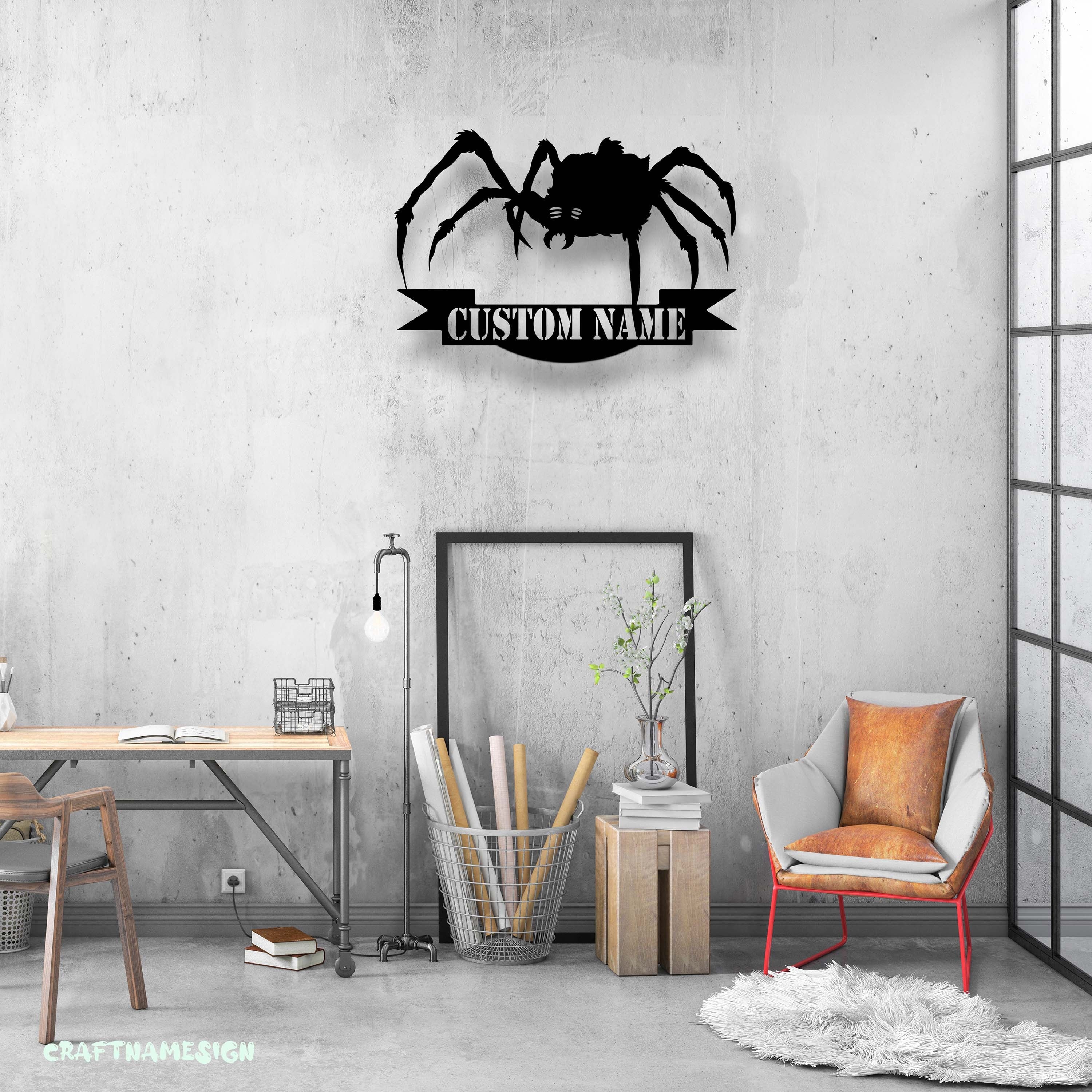 Custom Spider Metal Wall Art LED Light - Personalized Creepy Spider Web ...