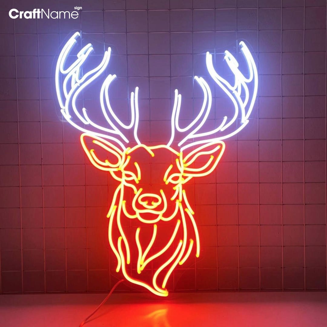 Longhorn Deer Neon Sign, Deer Led Sign, Deer Hunting Wall Art Led Light ...