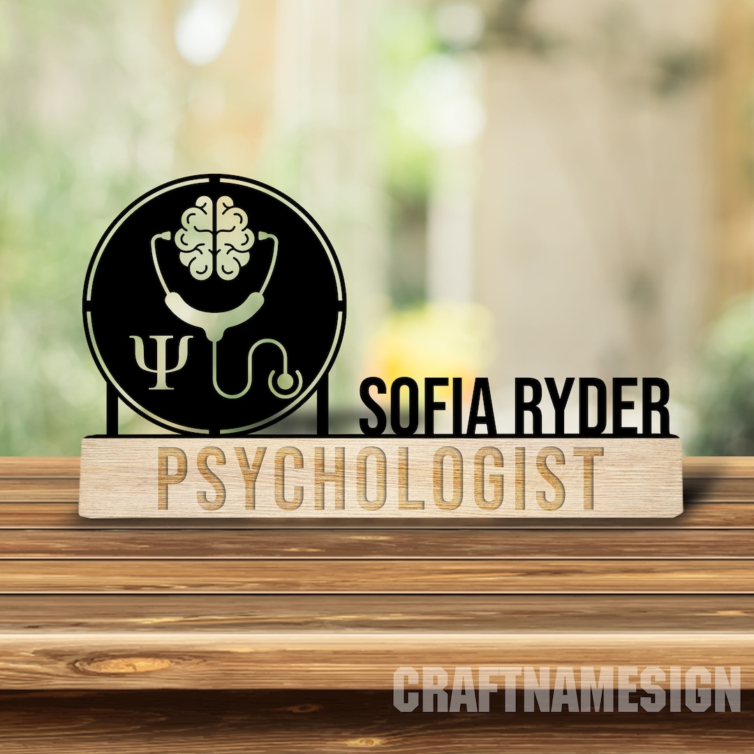 Custom Wooden Psychologist Desk Name Plate, Therapist Metal Nameplate ...
