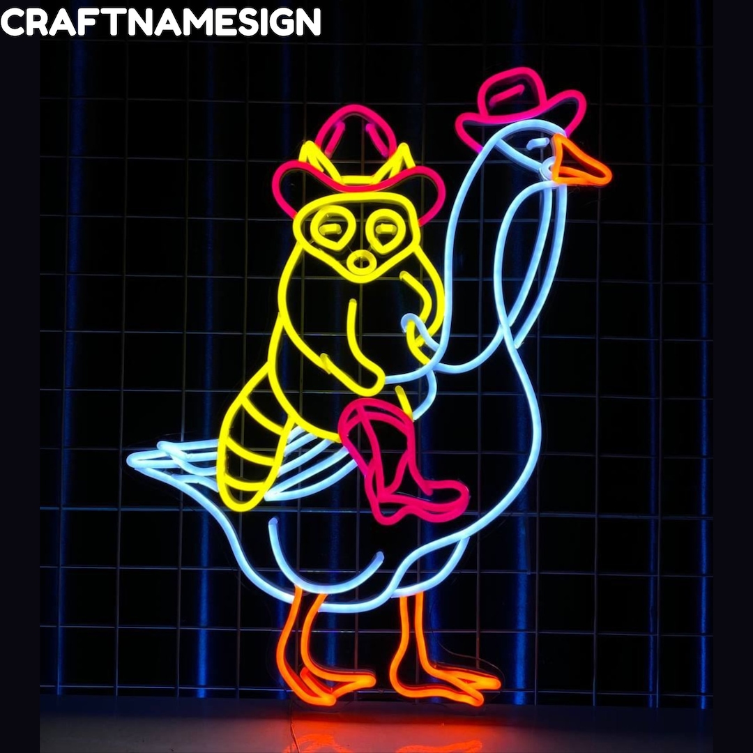 Cowboy Raccoon Riding Goose Neon Sign, Texas Cowboy Raccoon Led Sign ...