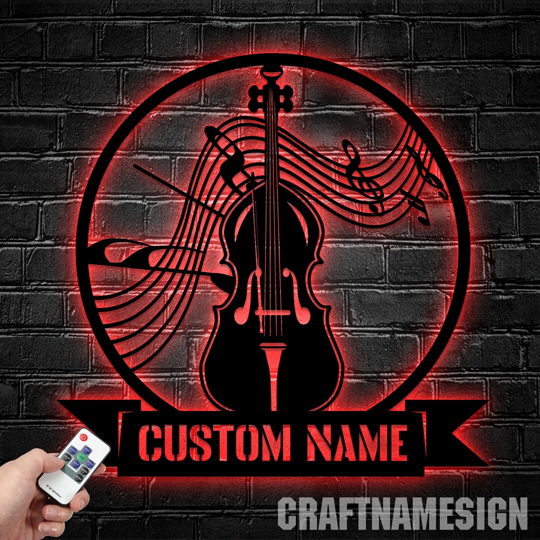 Custom Double Bass Metal Wall Art LED Light Personalized Name Sign Home ...