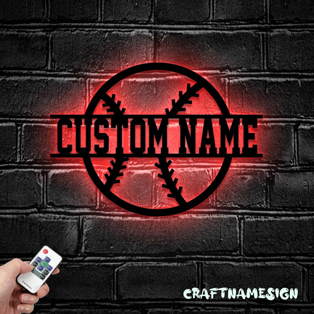 Custom Baseball Us Flag Metal Wall Art Led Light Personalized Softball ...