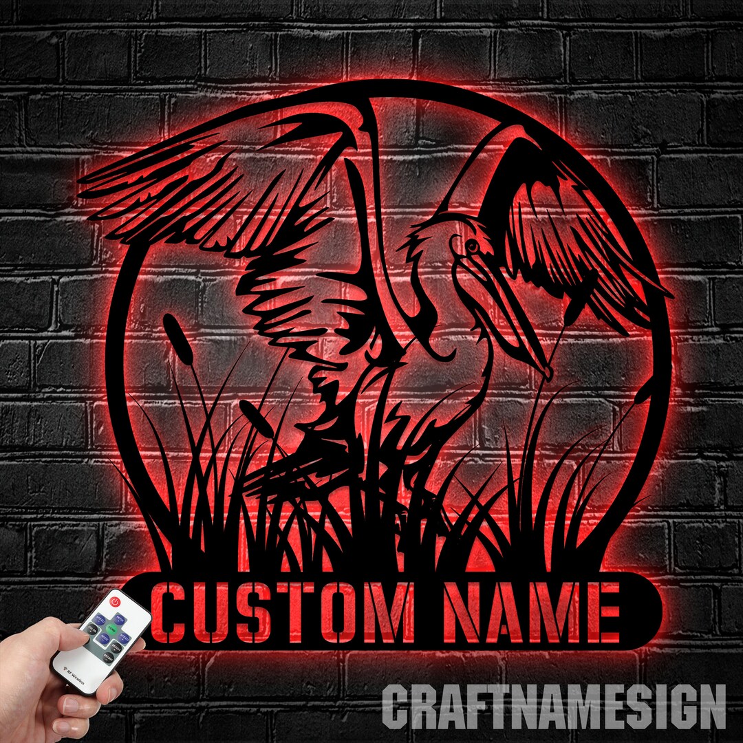 Custom Pelican Metal Sign, Pelican Metal Bird LED Decor, Personalized ...