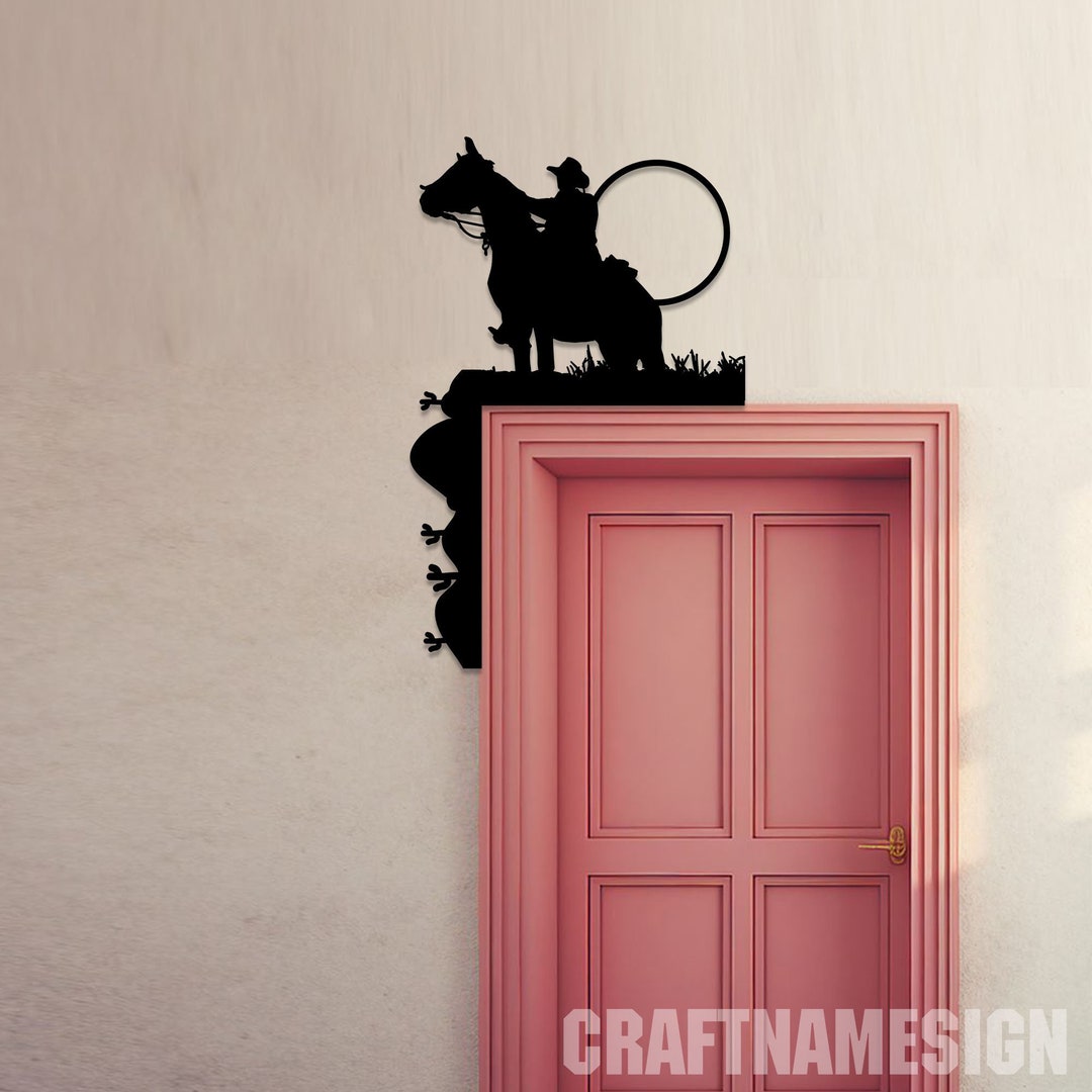 Cowboy in the Sunset Door Corner Metal Wall Art, Cowboy Door Topper ...