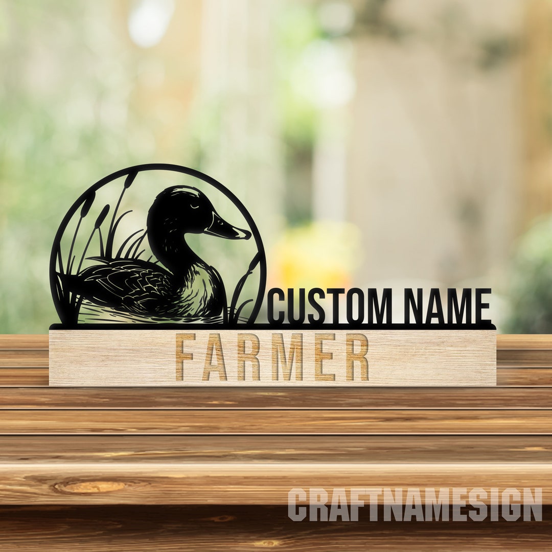 Custom Wooden Duck Farm Desk Name Plate, Duck Herdsman Metal Nameplate ...