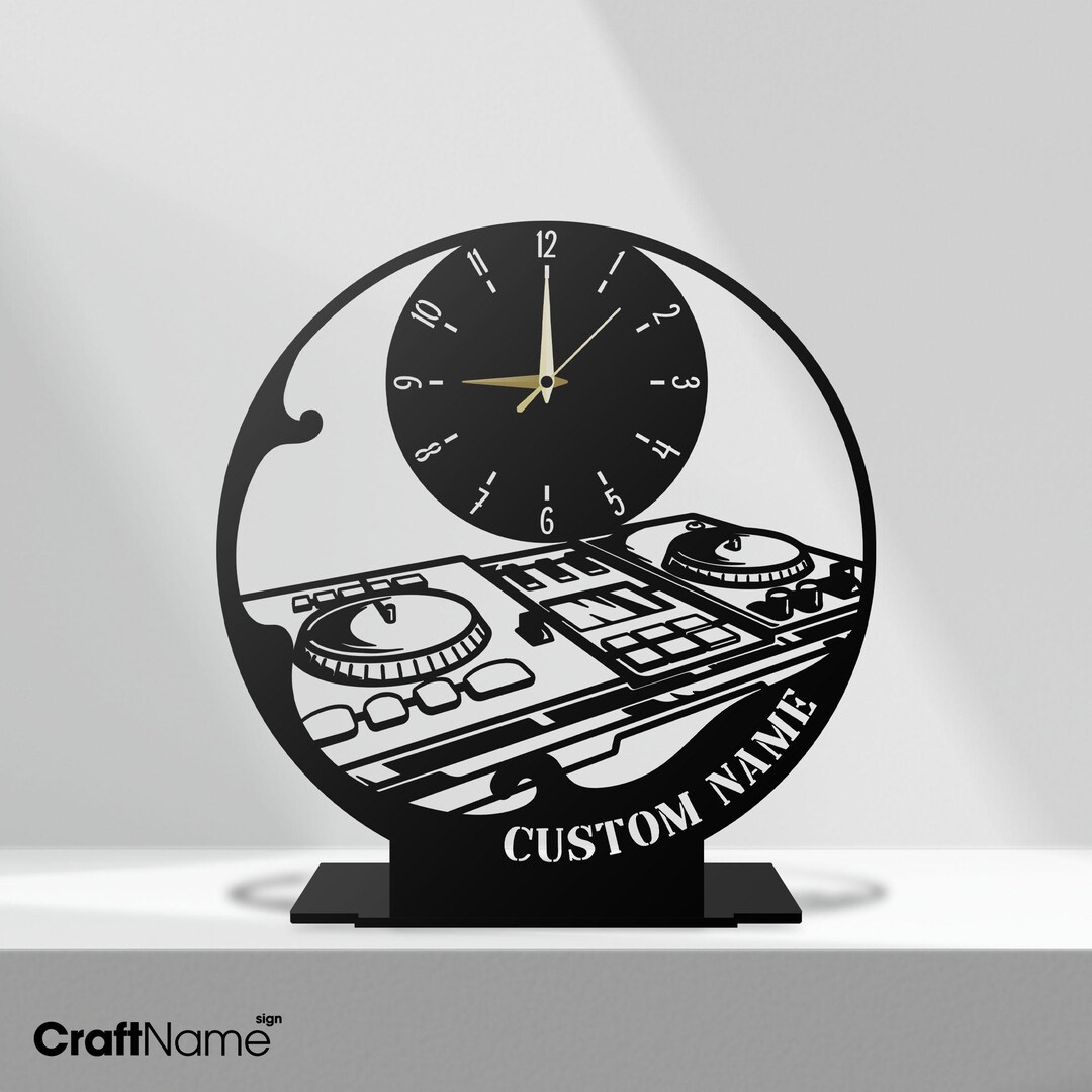 Personalized DJ Metal Desk Clock Art, Custom Disc Jockey Name Tabletop ...