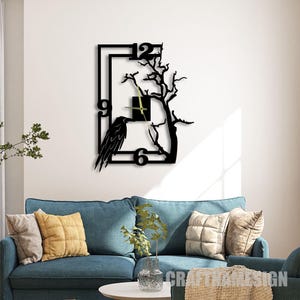 Modern Raven Tree Metal Wall Clock, Wall Clock Unique for Home Decor ...