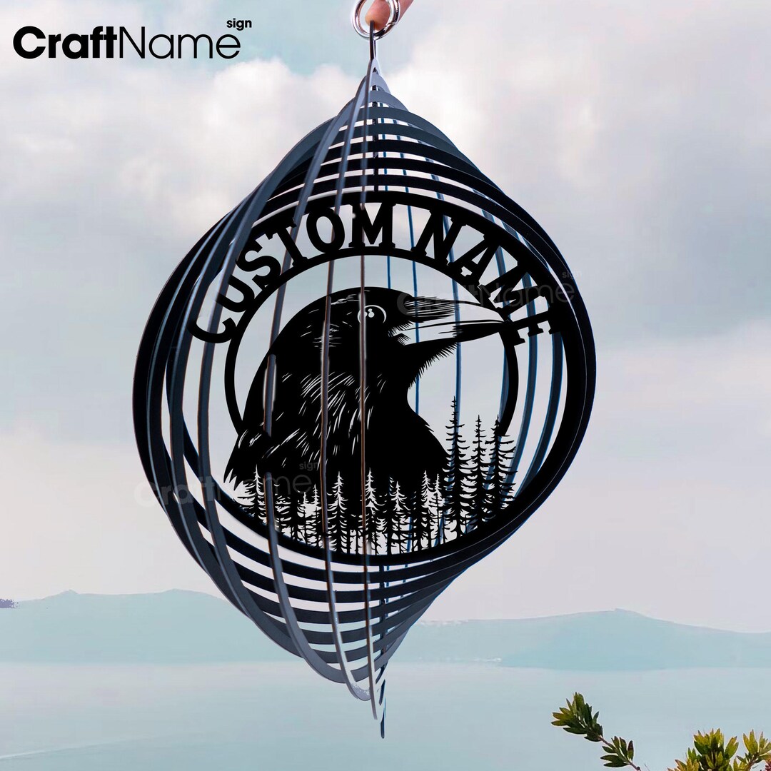 Custom Wind Spinner Crow Metal Garden Decor, Black Crow Wind Spinner ...