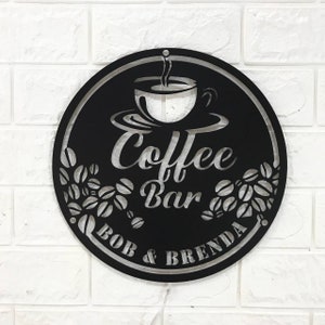 Personalized Coffee Bar Metal Wall Art LED Light | Personalized Coffee ...