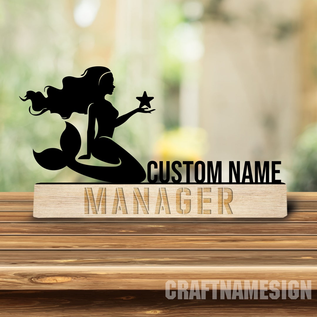 Custom Wooden Mermaid Desk Name Plate, Mermaid Lover Metal Nameplate ...