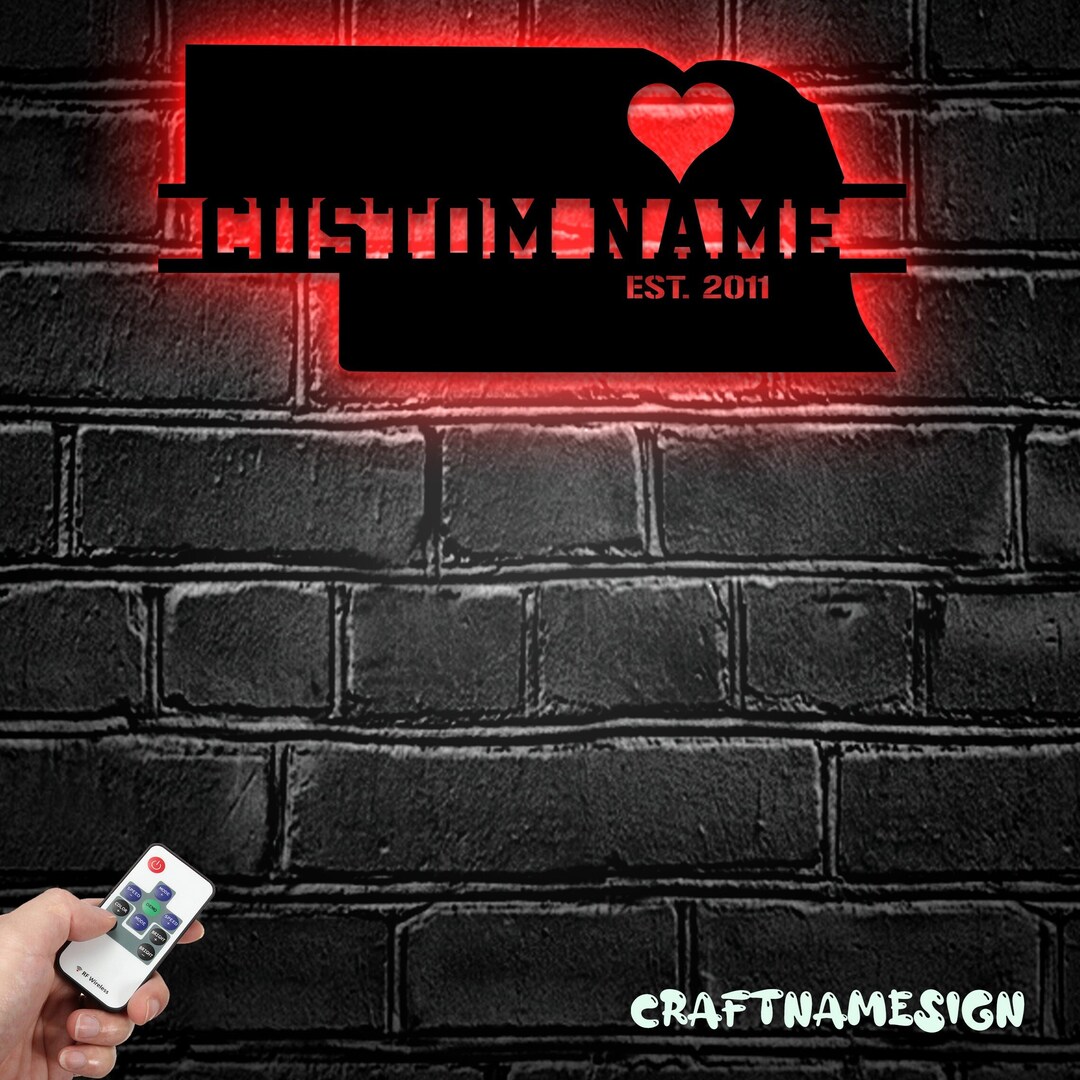 Custom Nebraska Map Metal Wall Art LED Light - Personalized Nebraska ...