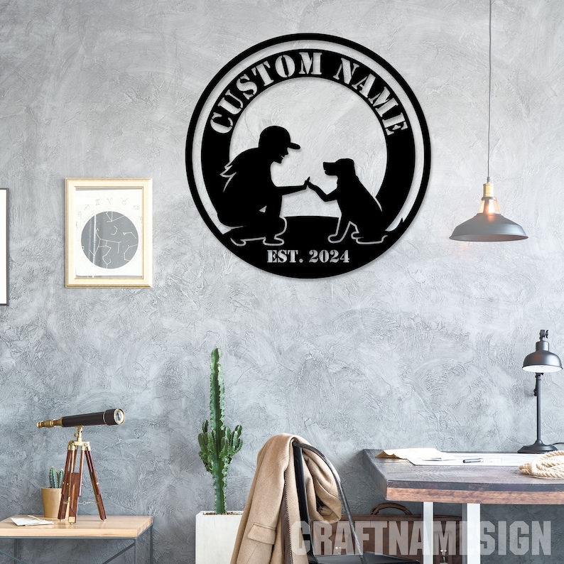 Custom Trainer Dog Metal Wall Art LED Light, Personalized Trainer Dog ...