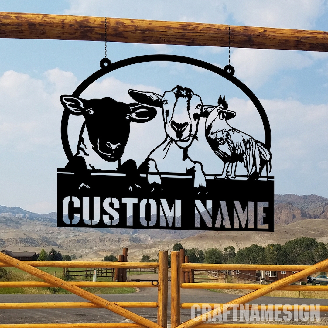 Personalized Outdoor Metal Farm Goat, Donkey & Chicken Barn Ranch Sign ...
