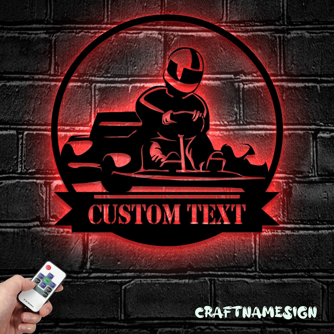 Custom Racing Flag Go Kart Racing Metal Wall Art LED Lights ...