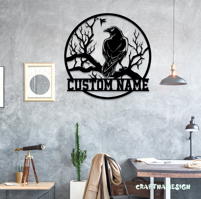 Custom Raven Metal Wall Art With LED Light Personalized Crow - Etsy