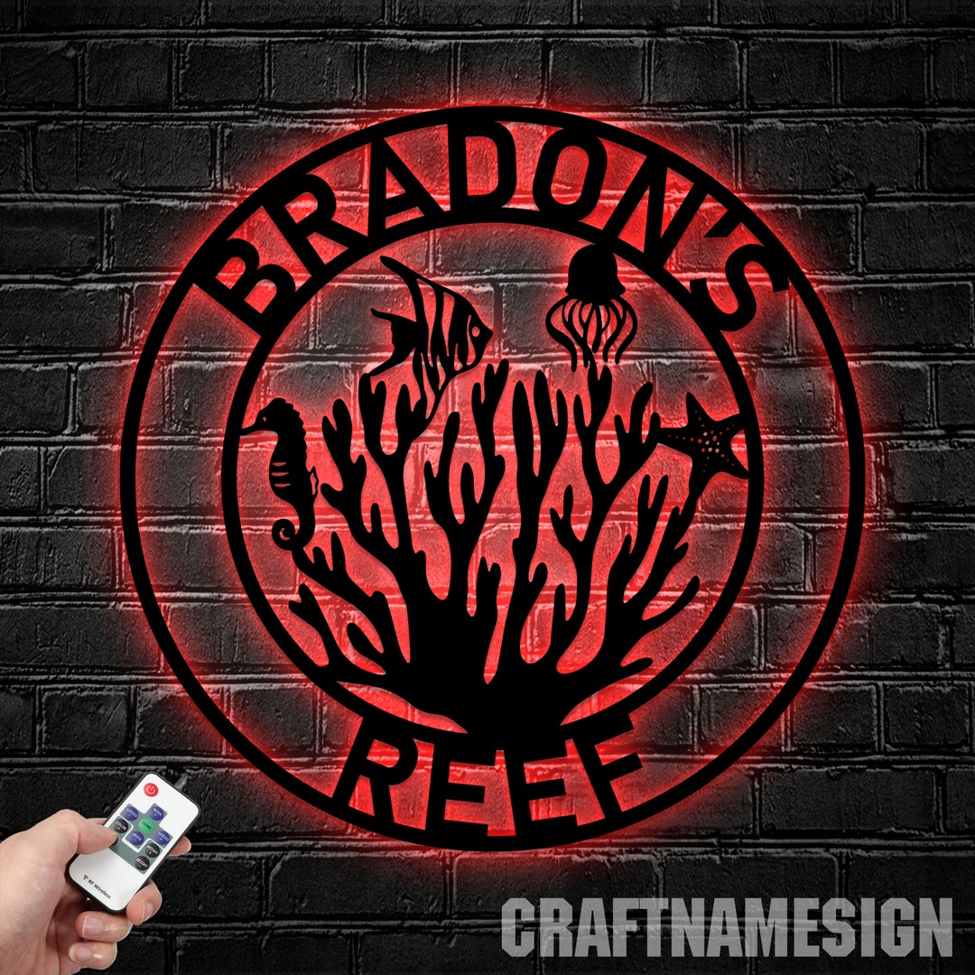 Custom Aquarium Reef Metal Wall Art LED Light, Personalized Fish Reef ...