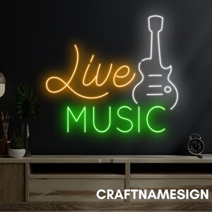 Live Music Led Sign, Guitar Neon Sign, Custom Neon Sign, Guitar Shop ...