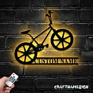 Custom BMX Bike Metal Wall Art LED Light Personalized Bicycle Racing ...