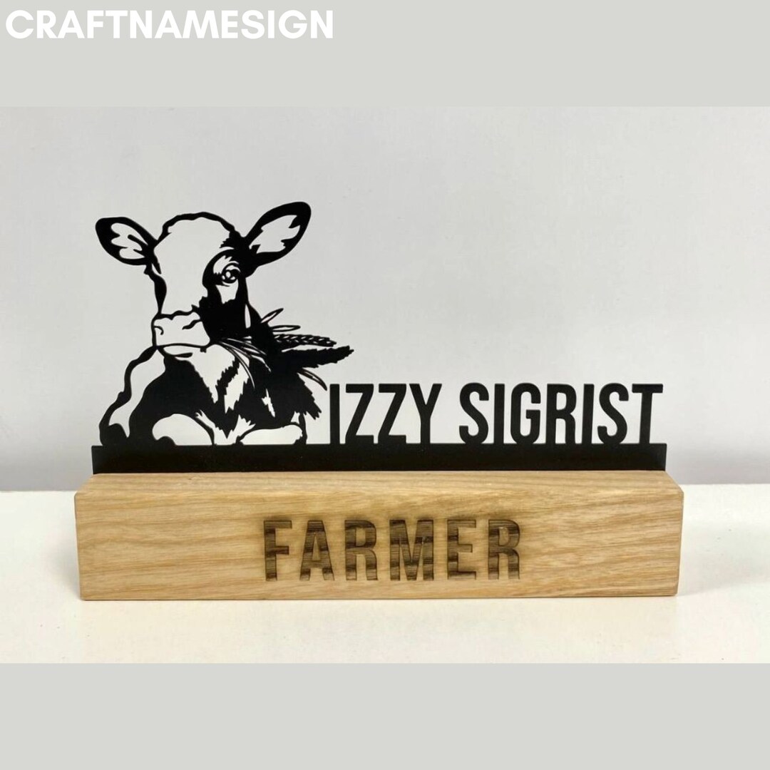 Custom Wooden Cow Farmer Desk Name Plate, Cow Farmer Metal Nameplate ...