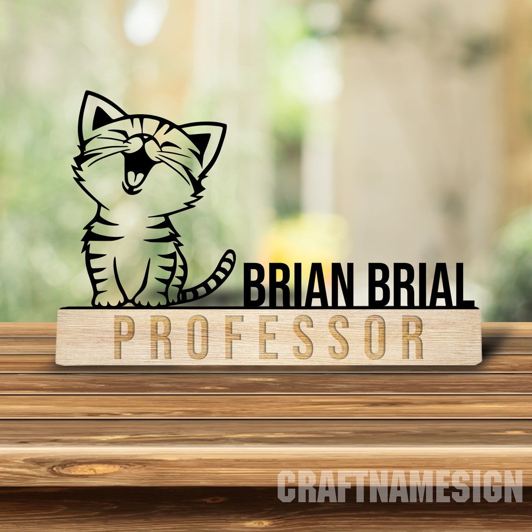 Personalized Wooden Desk Name Plate for Cat Lovers, Custom Cute Cat ...