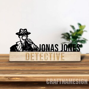 Custom Wooden Detective Desk Name Plate, Investigator Metal Nameplate ...