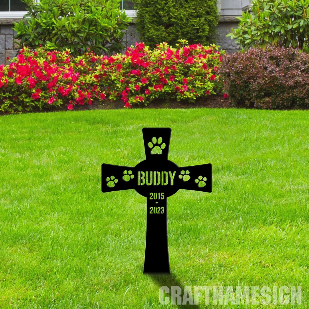 Personalized Memorial Cross Stake, Metal Cross With Dog Memorial for ...